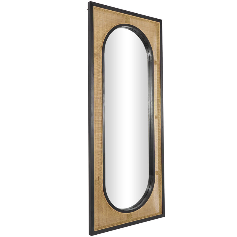 AllModern Nela Wood And Rattan Rectangle Wall Mirror | Wayfair